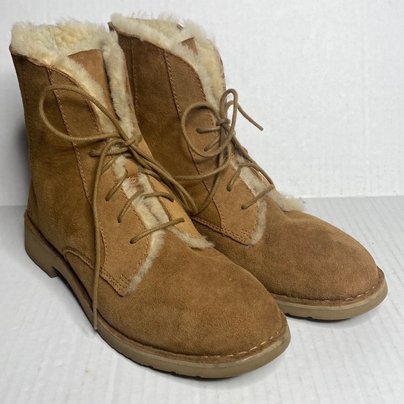 UGG | Shoes | Ugg Quincy Suede Sheepskin Lace Up Ankle Boots | Poshmark